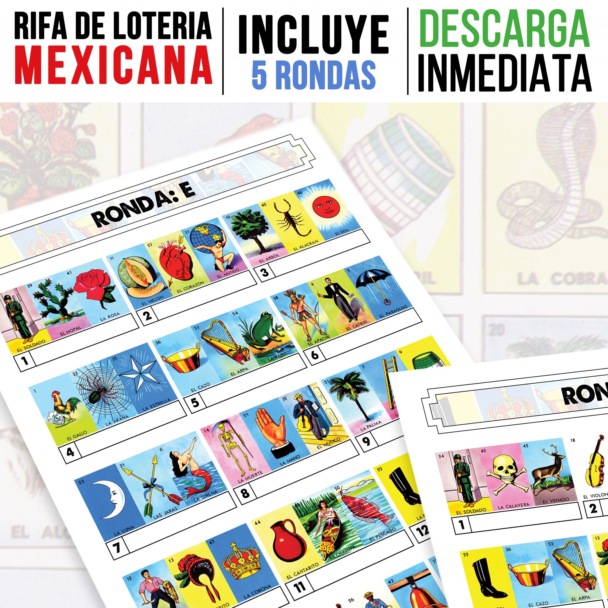 Mexican Loteria Raffle Sheets Includes 15 Trios per Round - Etsy UK