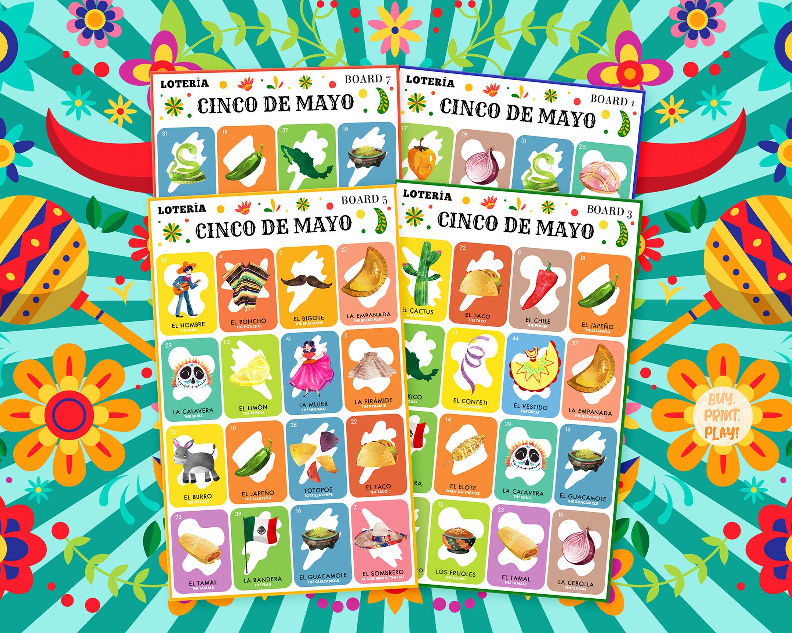 Cinco De Mayo Bingo Game Includes 40 Cards Lotería - Etsy