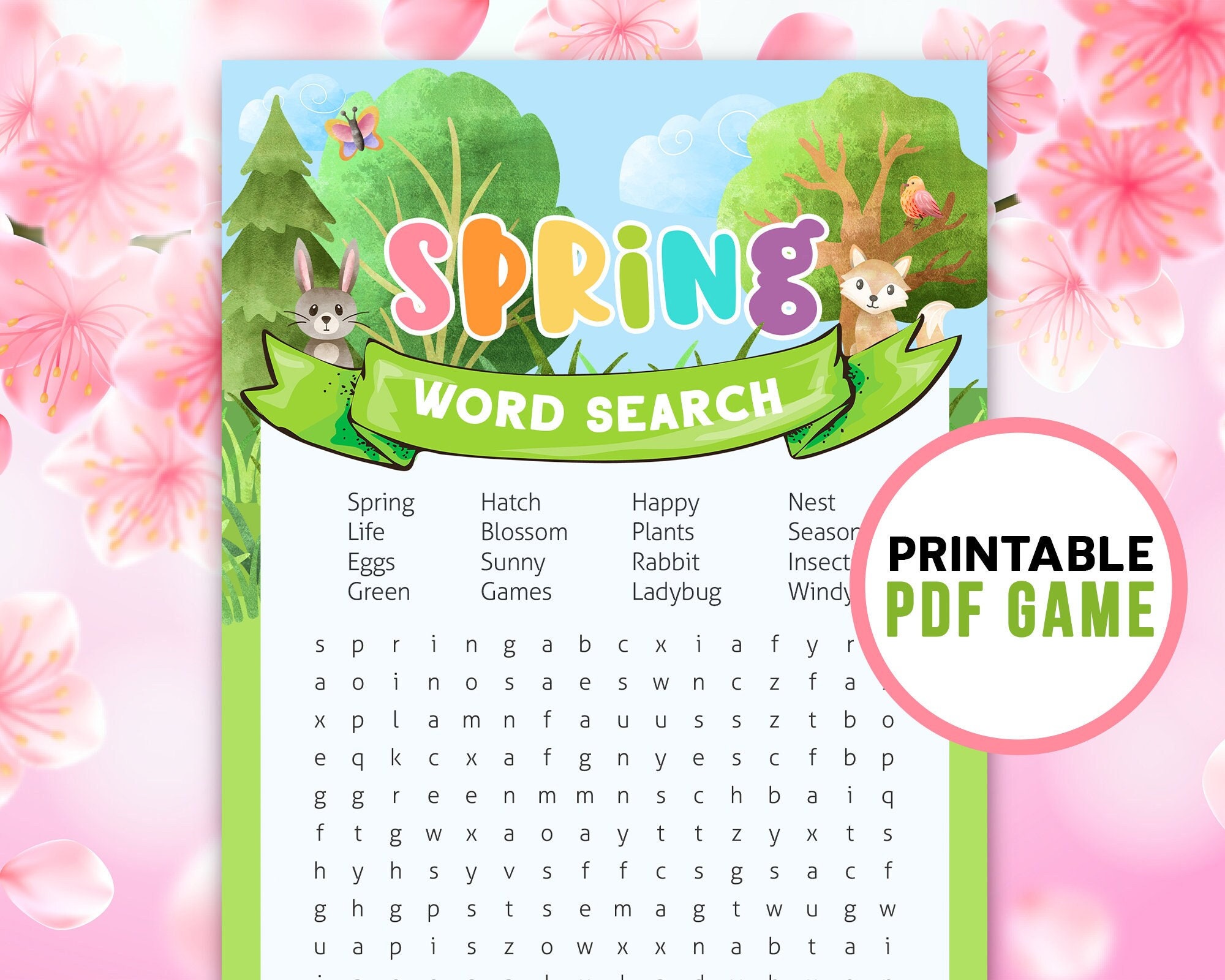 Kids Spring Word Search Printable Games for School Fun | Etsy