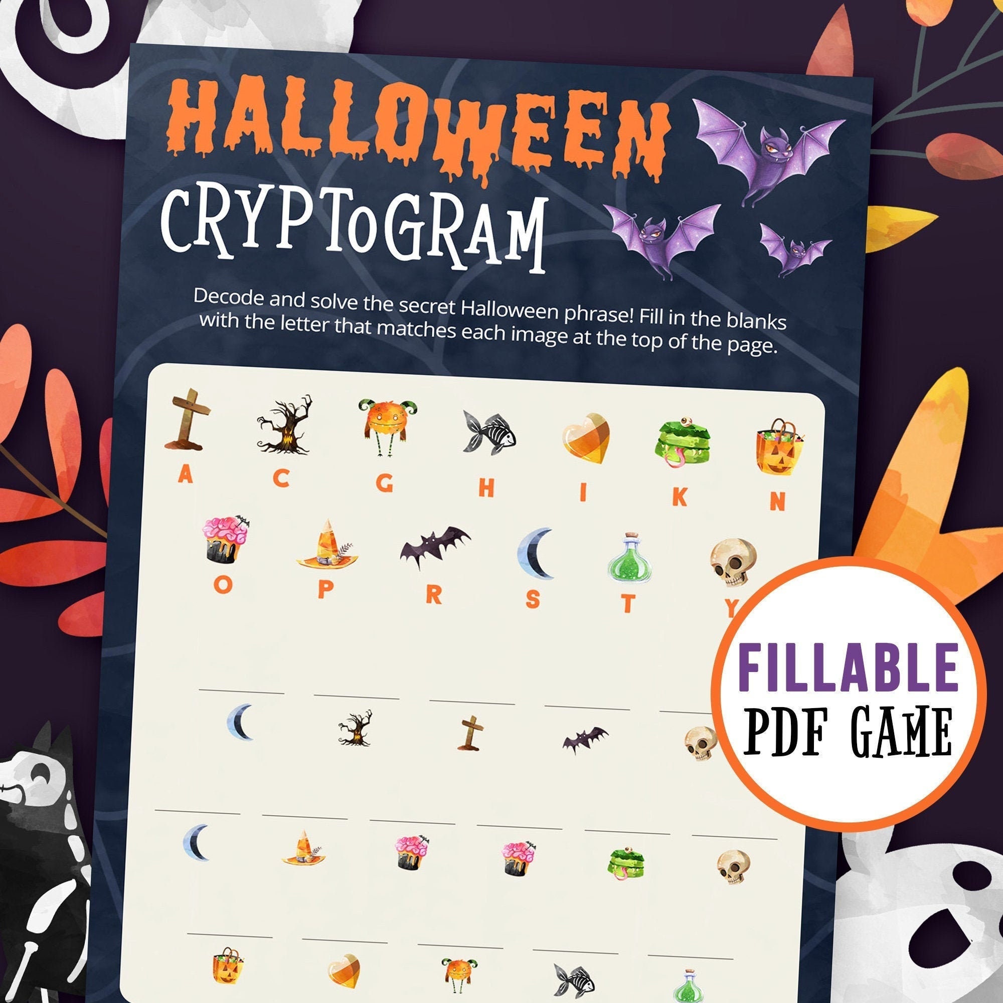Halloween Cryptogram Virtual Halloween Games Quarantine | Etsy