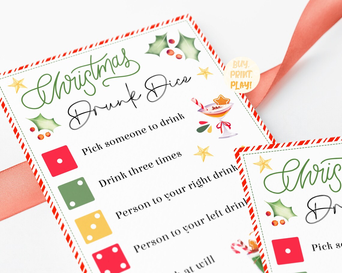 Christmas Drunk Dice Game Drinking Games For Adults Etsy