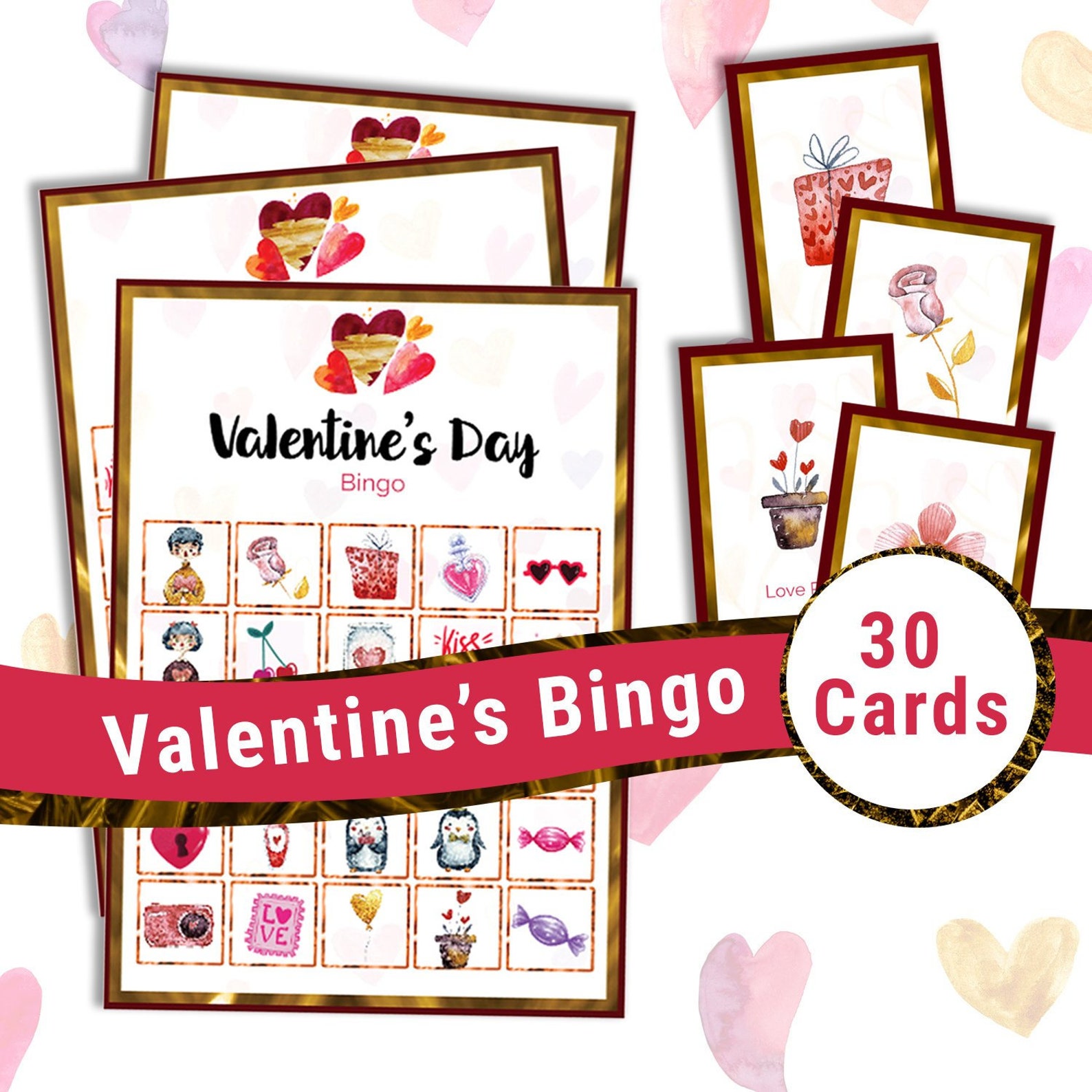 Valentine Bingo Game printable party game valentine's | Etsy