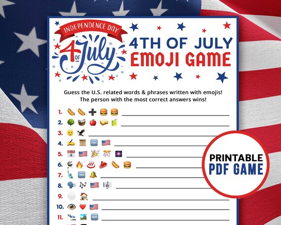 4th of July Emoji Quiz Game USA Patriotic Emoji Pictionary - Etsy