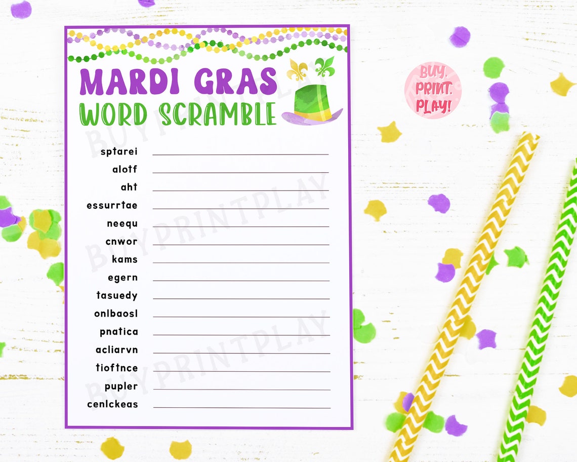 Mardi Gras Word Scramble Party Games New Orleans Fat - Etsy