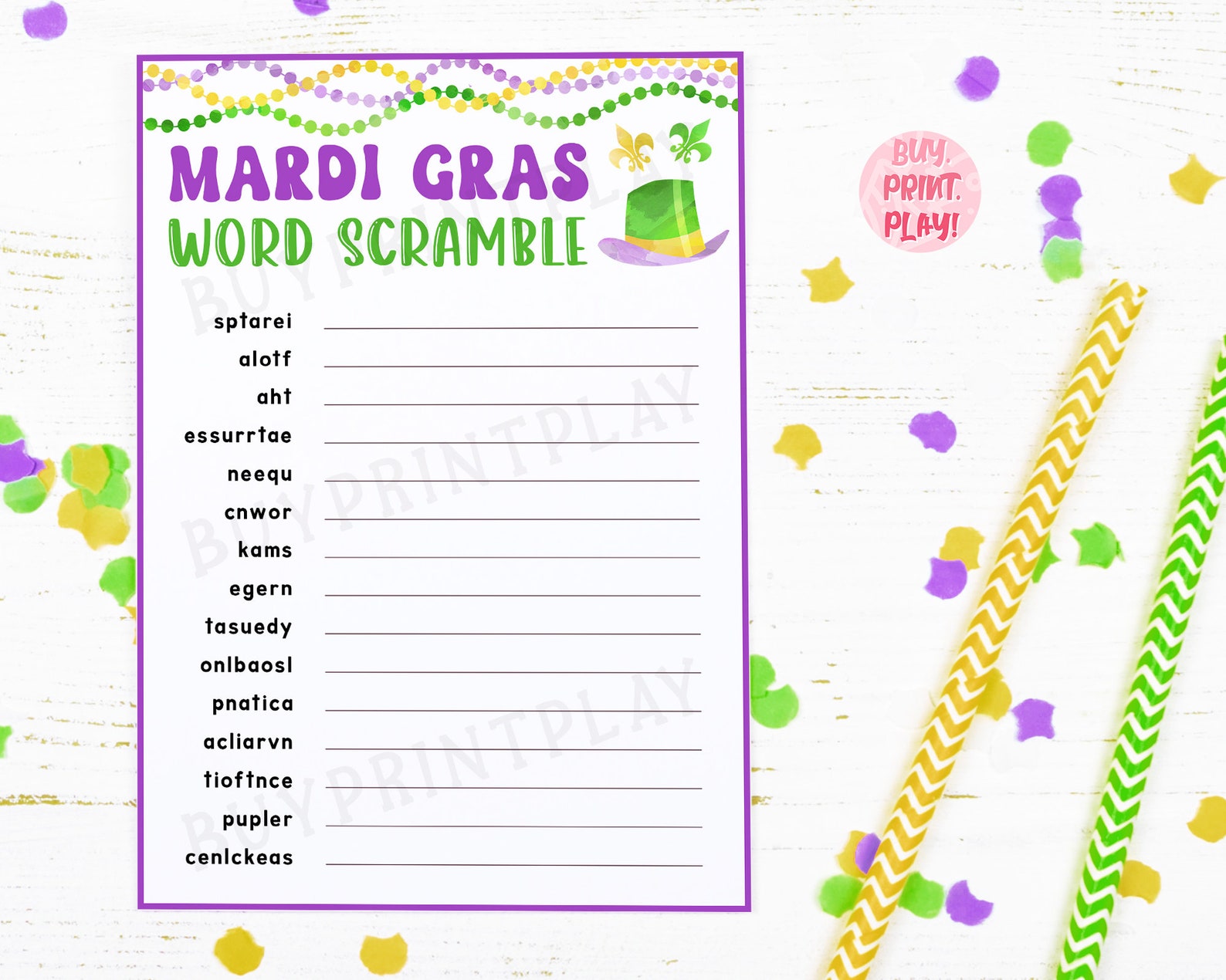 Mardi Gras Word Scramble Party Games New Orleans Fat - Etsy