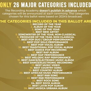 Printable 2025 Grammys Voting Ballot | Predictions Game for Television ...