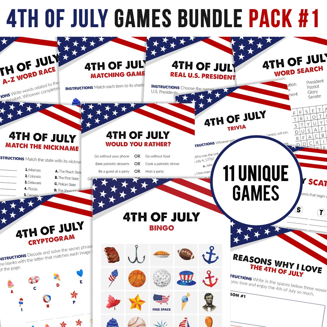 4th of July Games | US Independence Day | Printable Games - Etsy