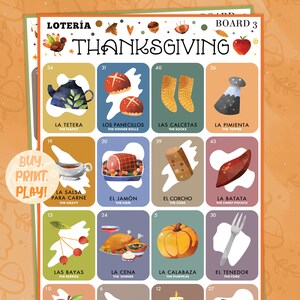 Thanksgiving Bingo Mexican Loteria in Spanish & English Fun Family ...