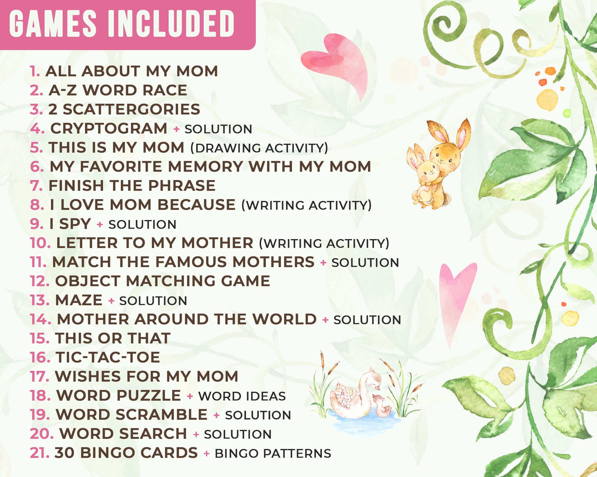 Mothers Day Ultimate Games Bundle 21 Printable Activities | Etsy