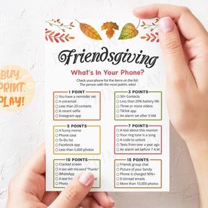 Friendsgiving Whats in Your Phone Thanksgiving Friends Party Games ...
