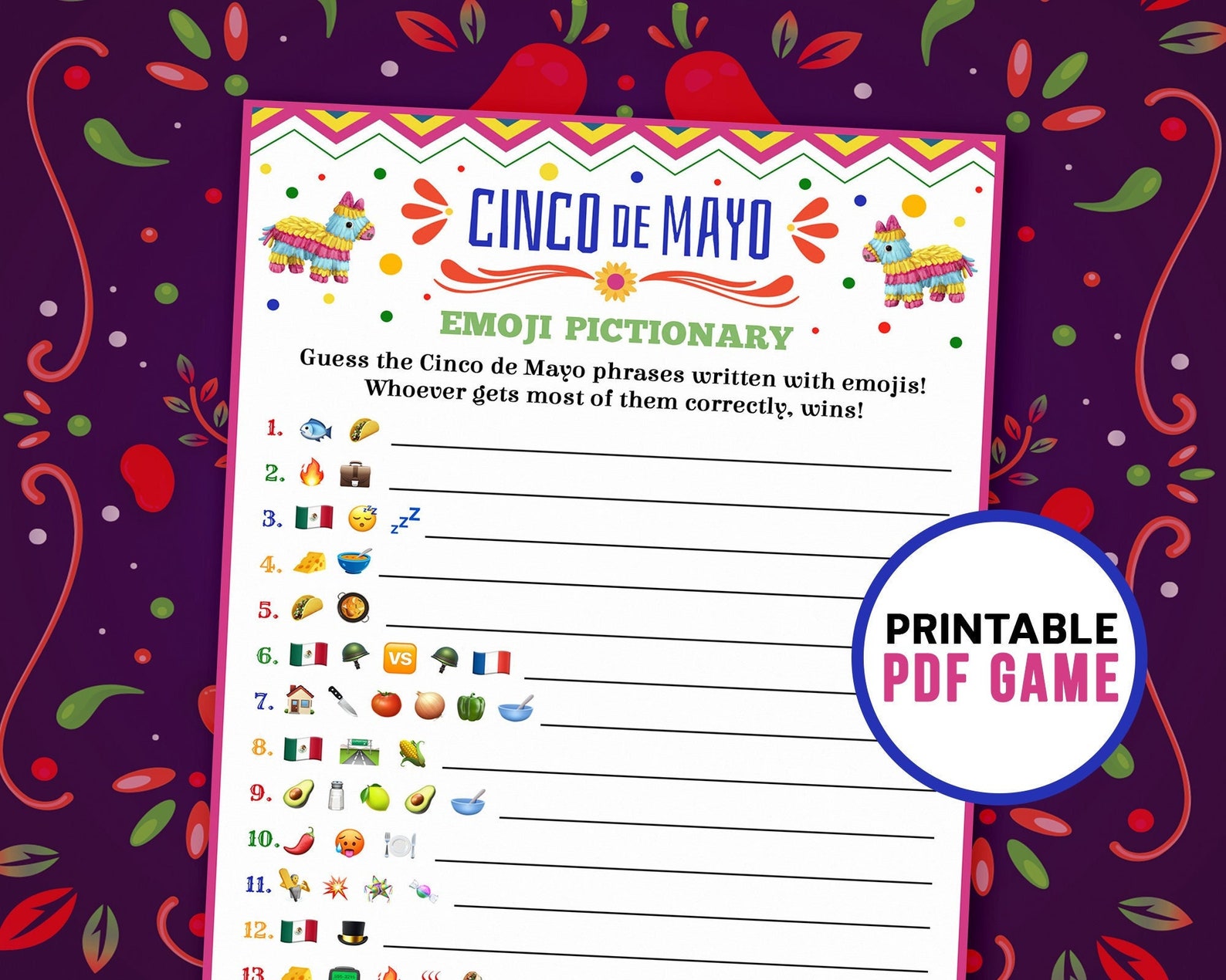 Cinco De Mayo Emoji Pictionary Game Mexican Fiesta Party - Etsy Canada