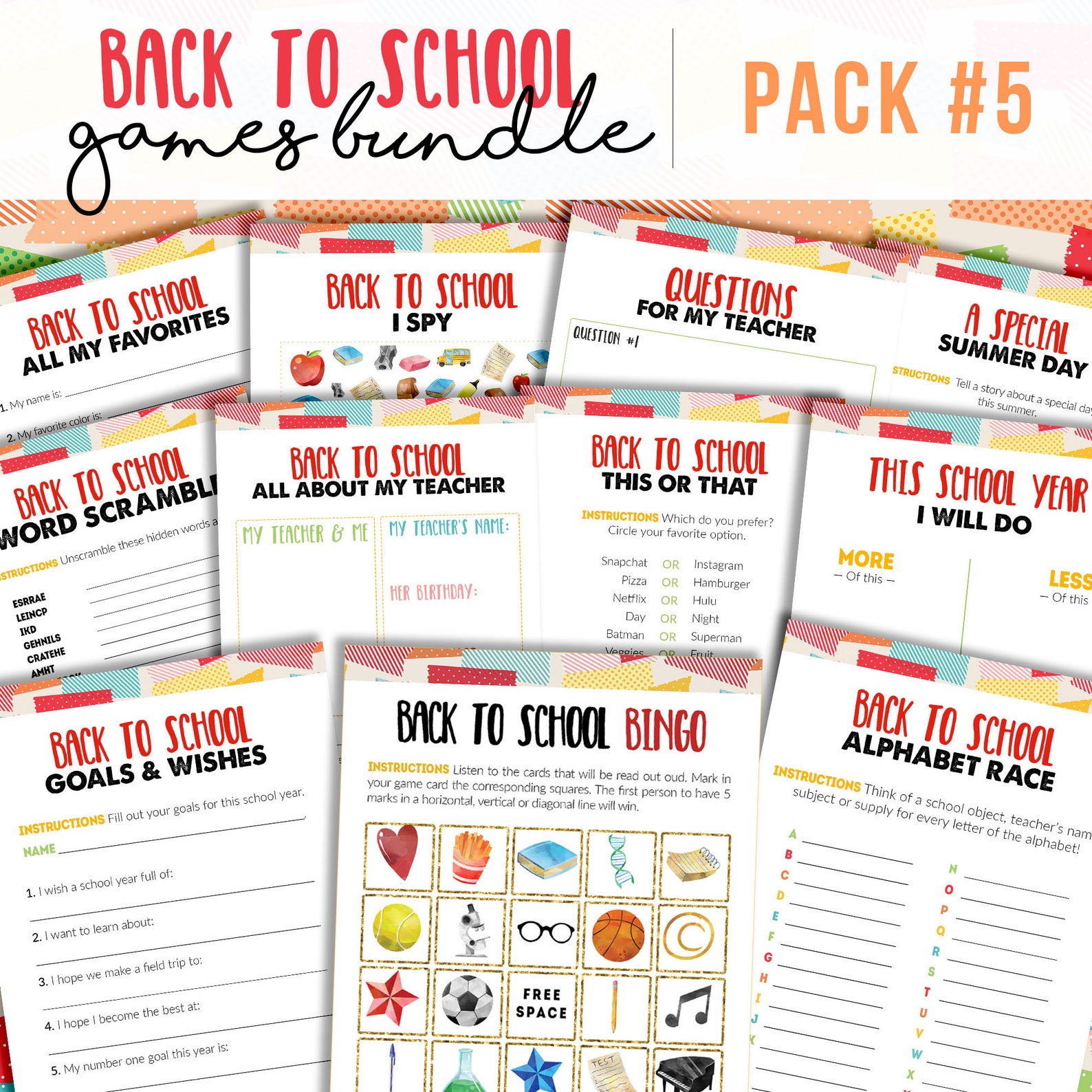 Back to School Printable Games School Activity Bundle - Etsy