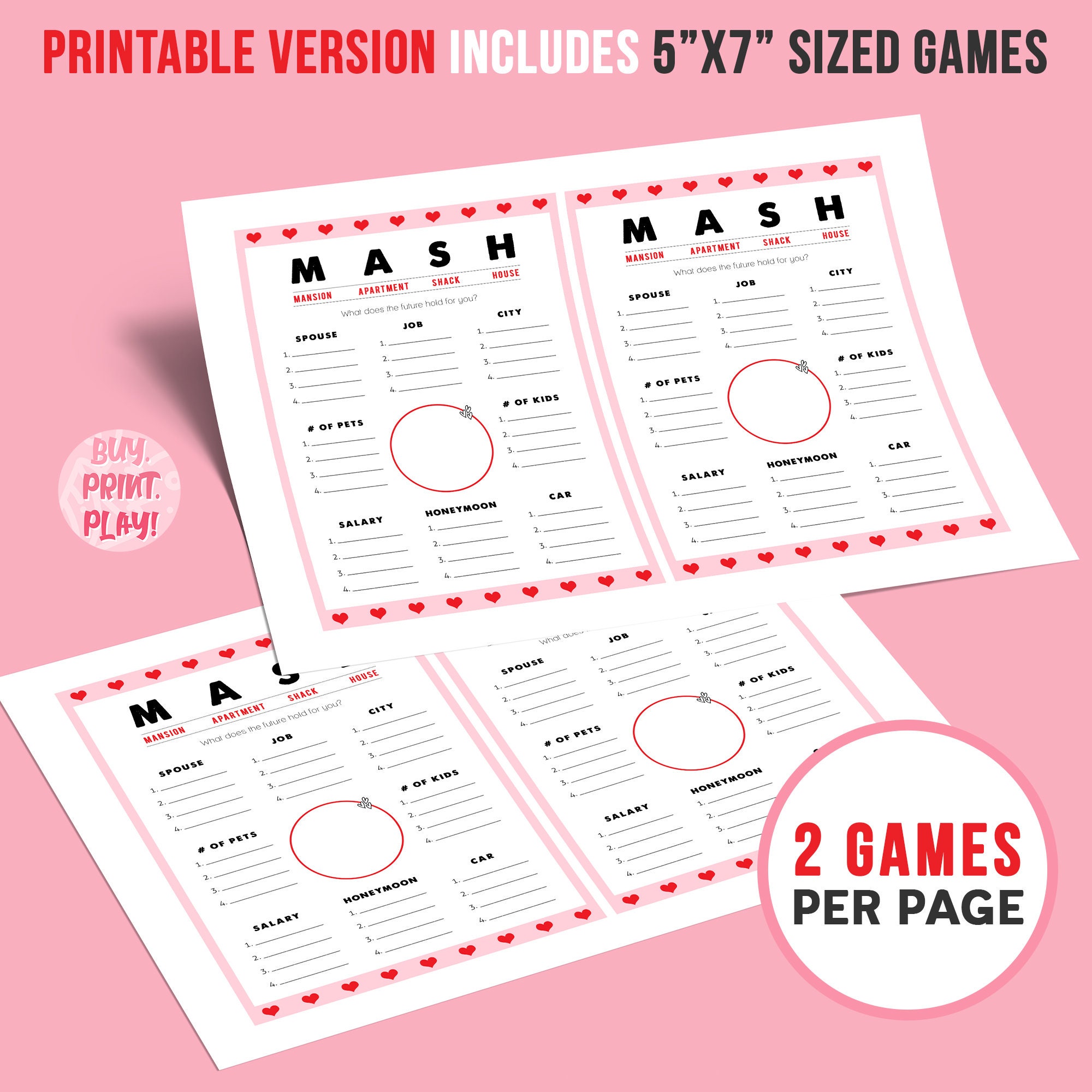 Valentines Day Games Mash Game Printable Game Girls - Etsy