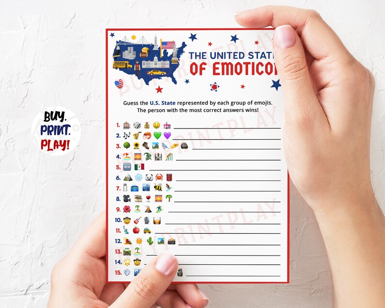US States Emoji Pictionary Game 4th of July Games USA - Etsy