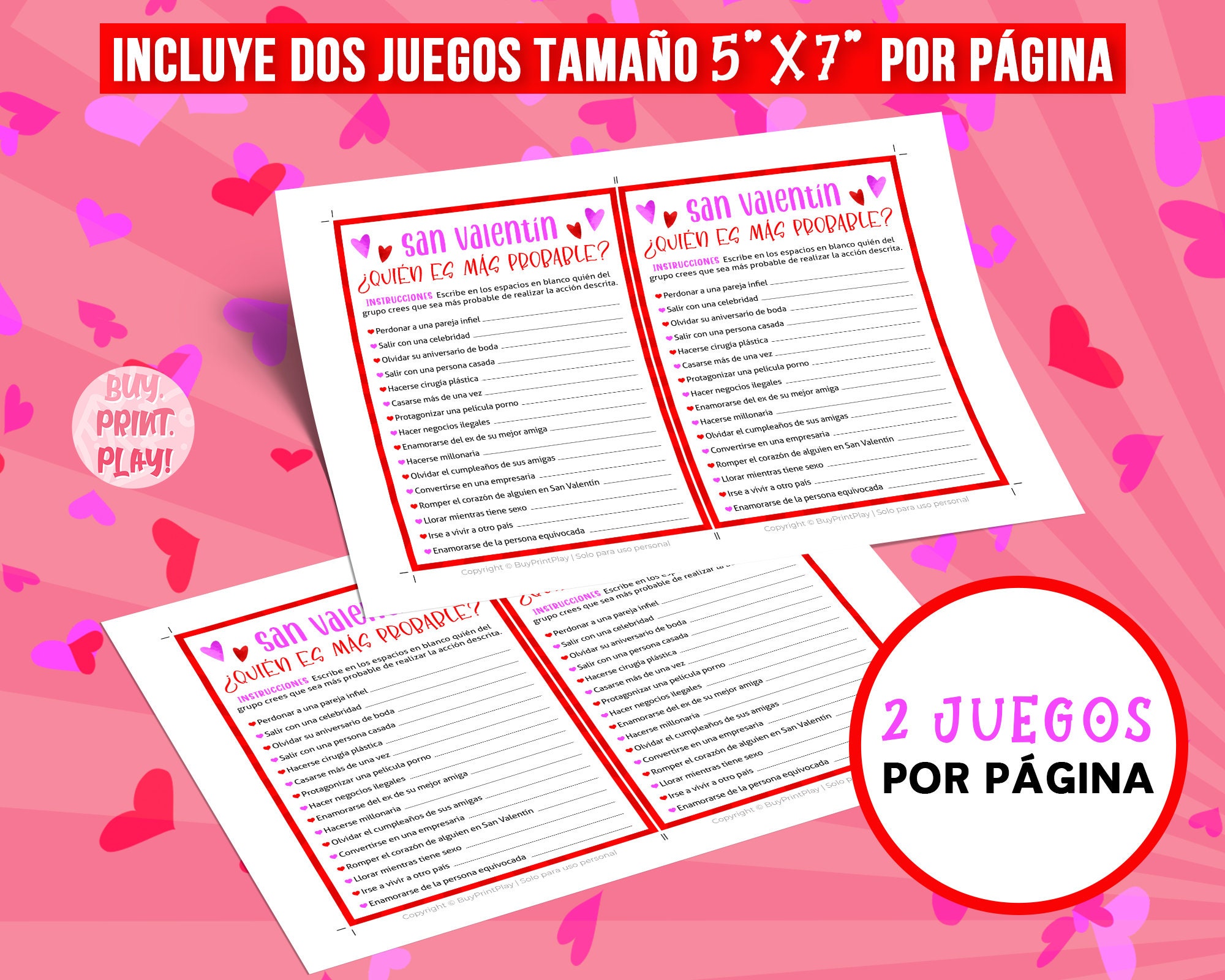 Juegos de San Valentin Quien es mas probable Actividades - Etsy España