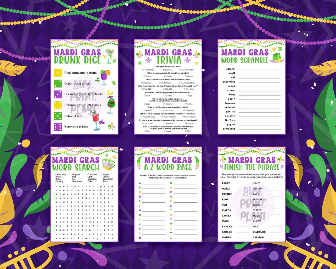 Mardi Gras Games Bundle Carnival Mardi Gras Themed Party - Etsy