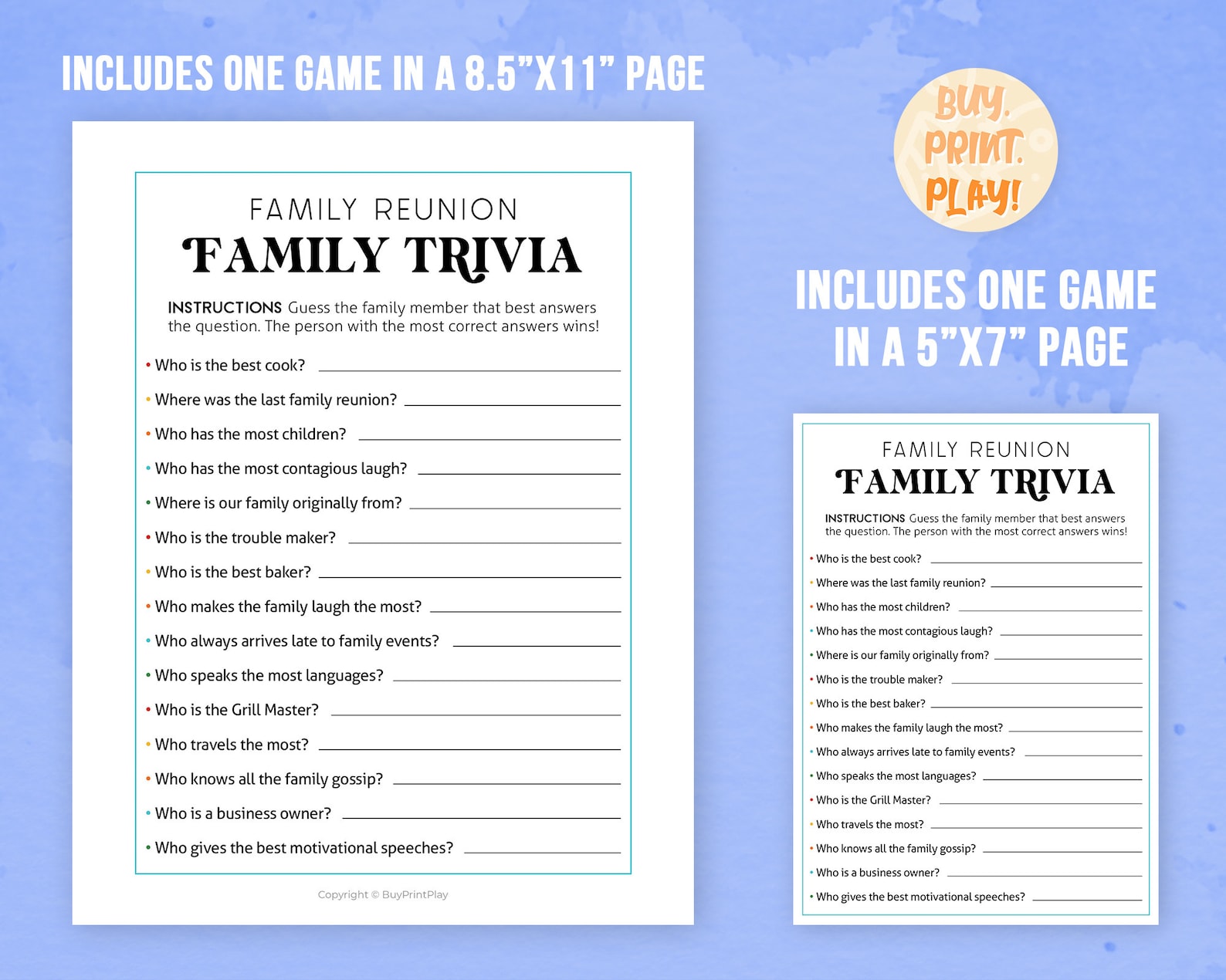 Family Reunion Trivia Game Family Gathering Party Activities Party ...