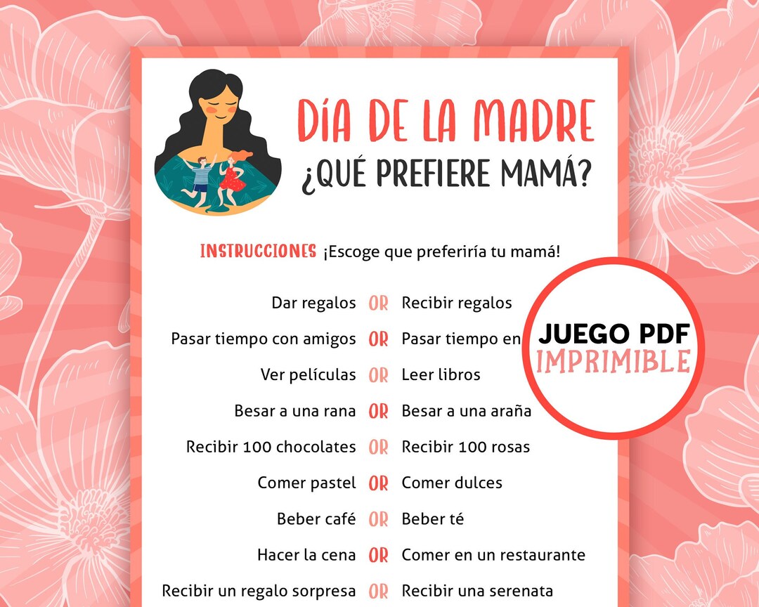 Mothers Day Would She Rather in Spanish | This or That | Games for Kids ...