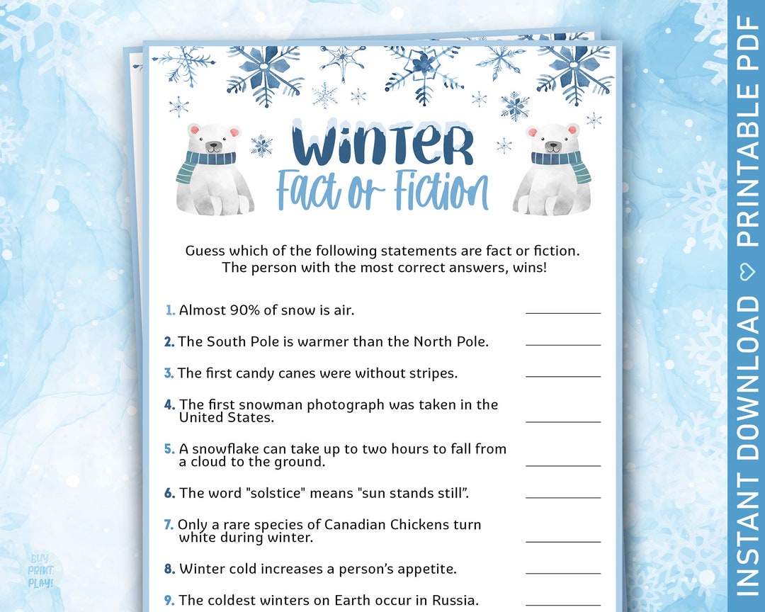 Winter Fact and Fiction Trivia / True or False Quiz | Fun Wintertime ...