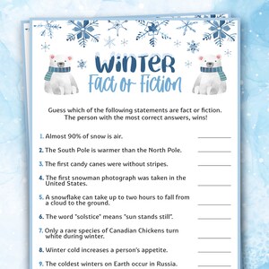 Winter Fact and Fiction Trivia / True or False Quiz | Fun Wintertime ...