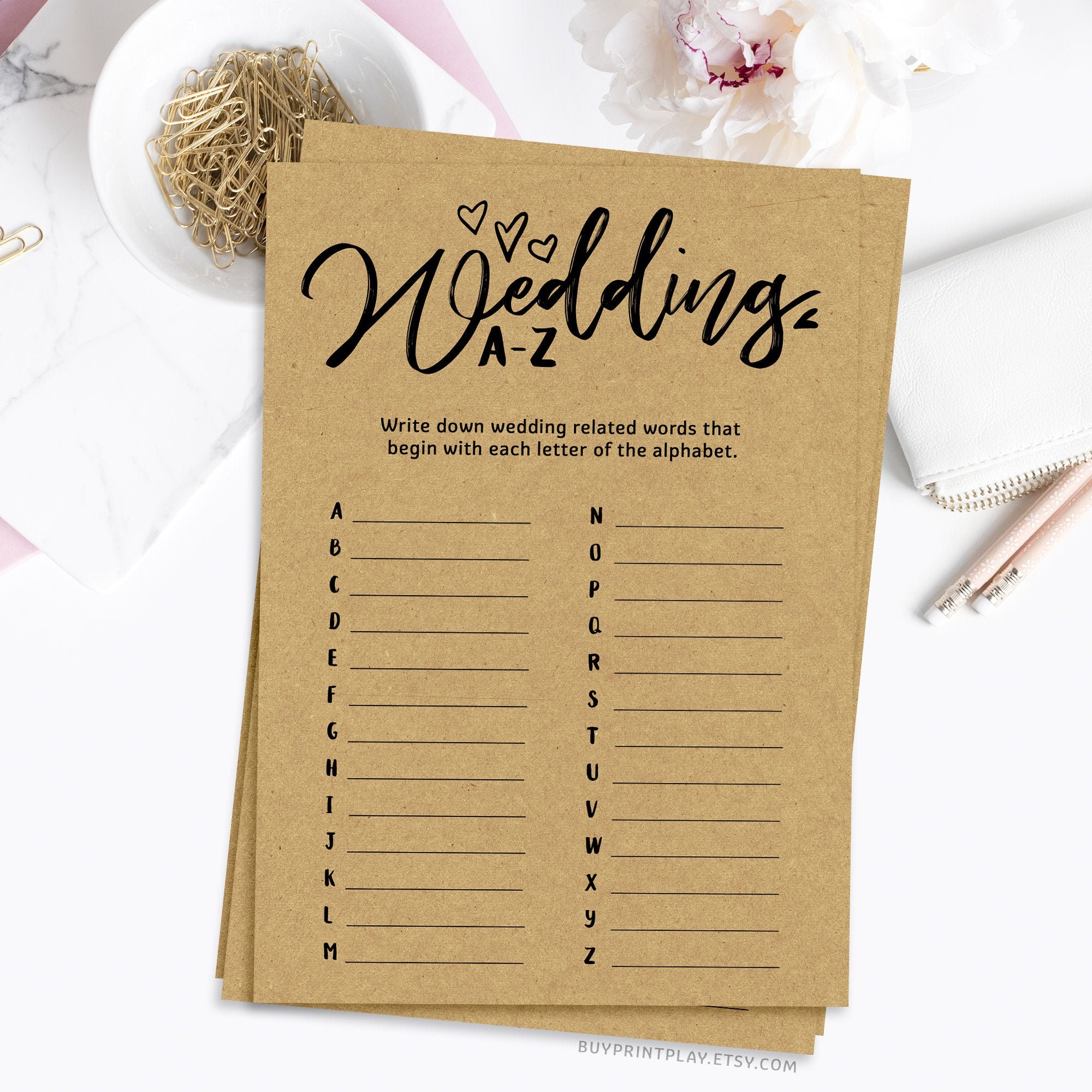 Wedding A-Z Game Alphabet Game Bridal Shower Printable | Etsy