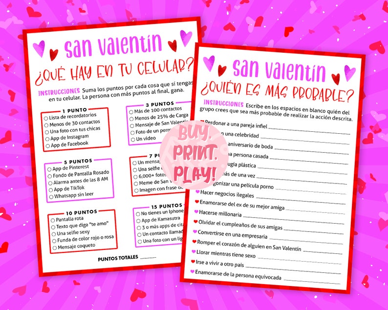 15 Juegos De San Valentin Para Adultos Spanish Valentines - Etsy