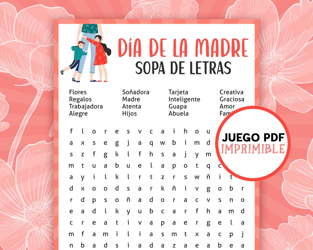 Spanish Word Search for Mothers Day | Printable Games for Kids & Adults ...