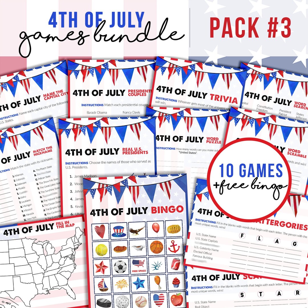 4th of July Printable Games | U.S. Independence Day | Games Bundle - Etsy