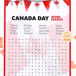 Canada Day Word Search | First of July Printable Games | Family Games ...