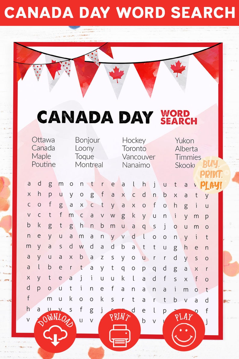 Canada Day Word Search First of July Printable Games | Etsy