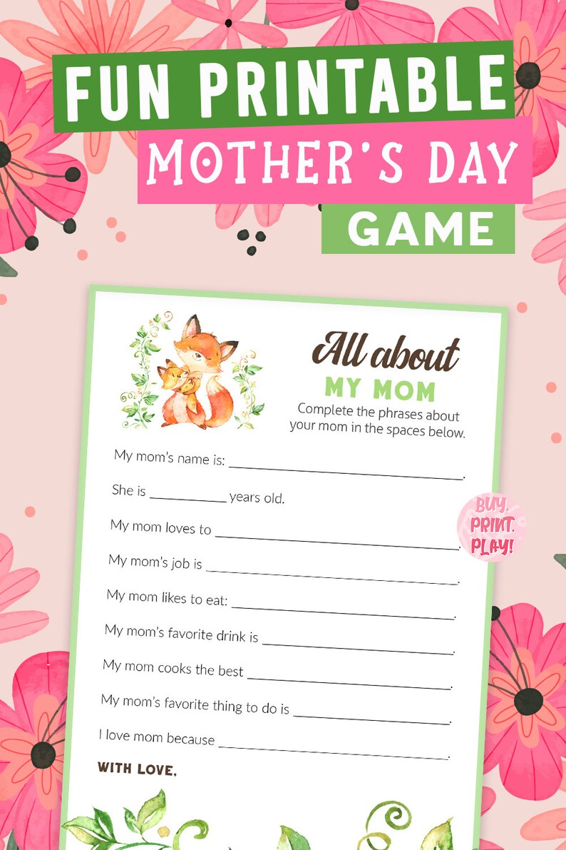Mothers Day Games All About My Mother Games for Kids - Etsy