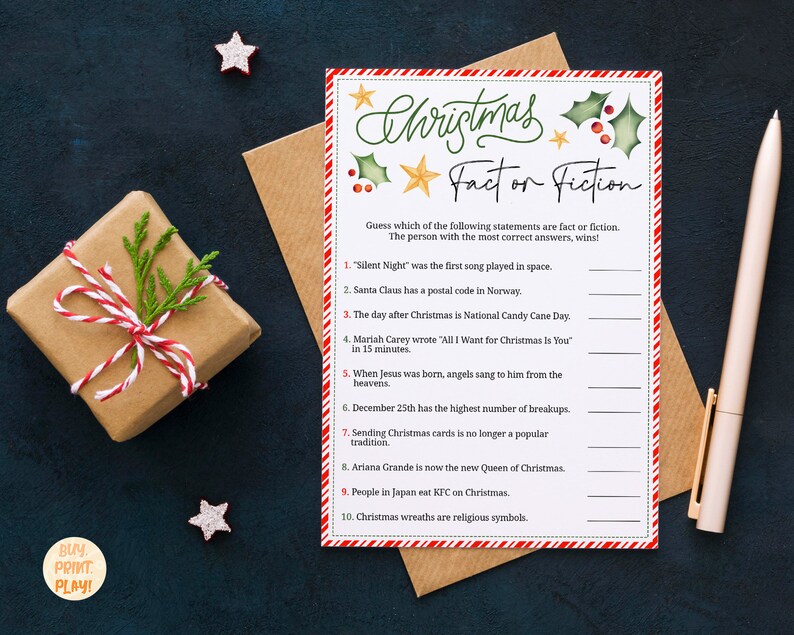 Fun Christmas Games Fact or Fiction True or False Trivia - Etsy