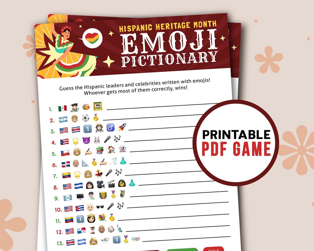 Hispanic Heritage Month Emoji Pictionary | Emoji Game Printable | Latin ...
