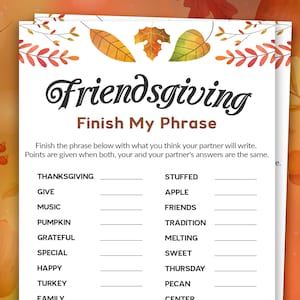 Friendsgiving Finish the Phrase Game Thanksgiving Party for Friends ...