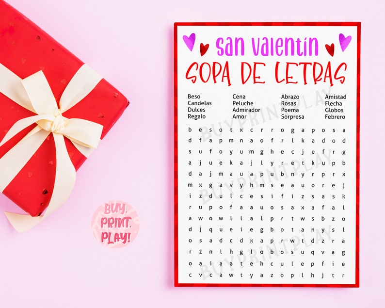 Spanish Valentines Word Search Printable Games for Kids - Etsy