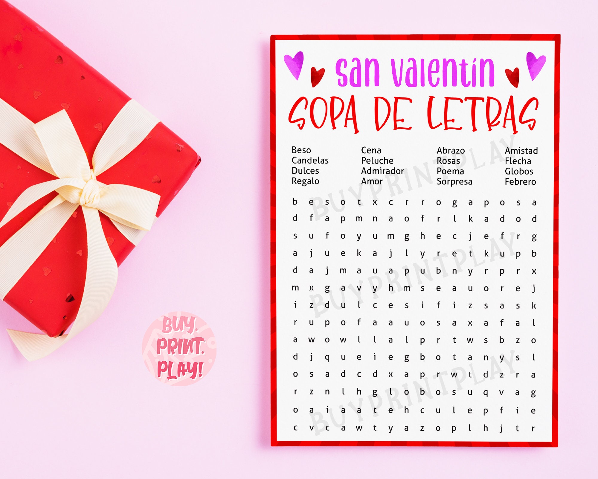 Spanish Valentines Word Search Printable Games for Kids - Etsy