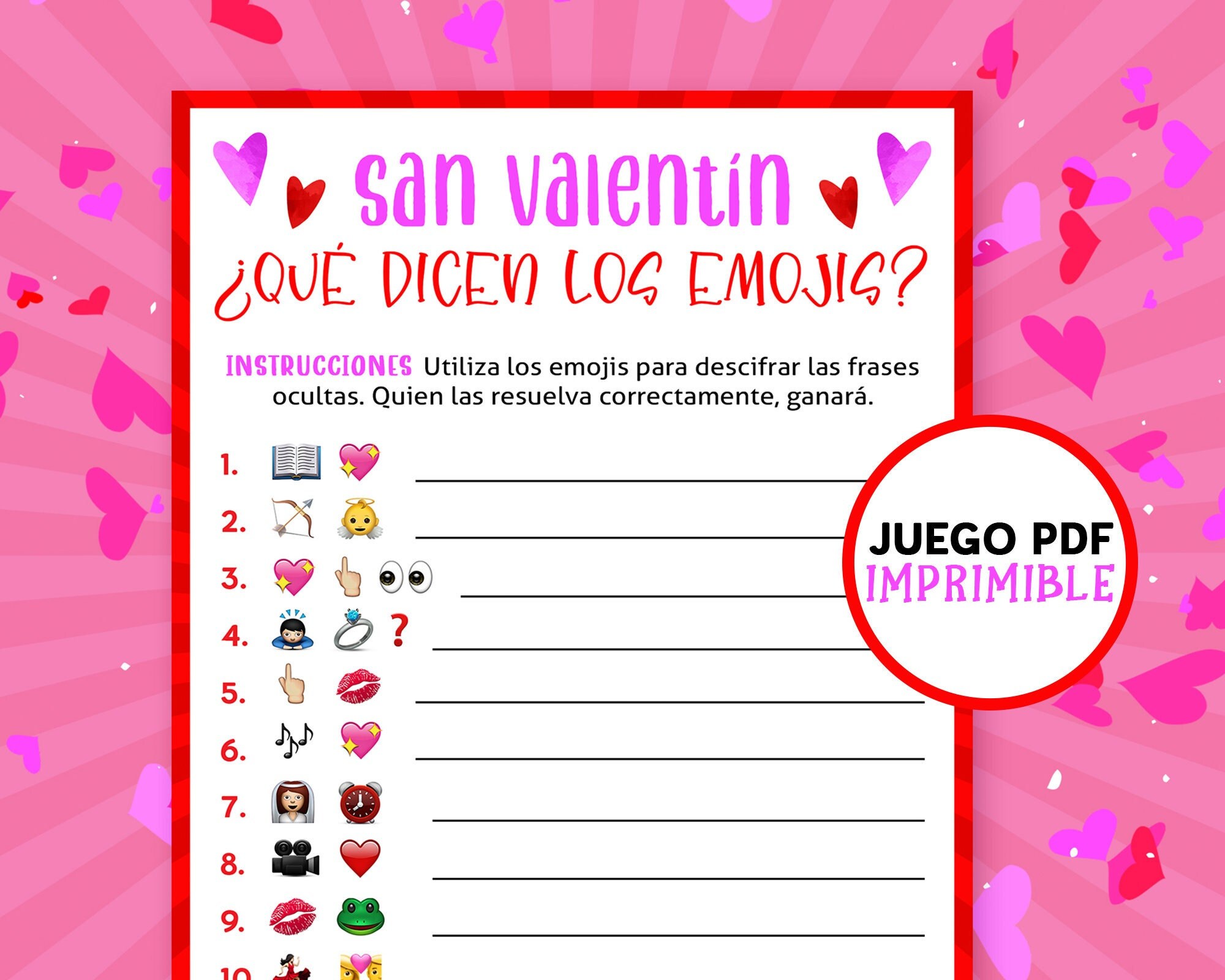 Juegos de San Valentin Que dicen los emojis Imprimibles en - Etsy España