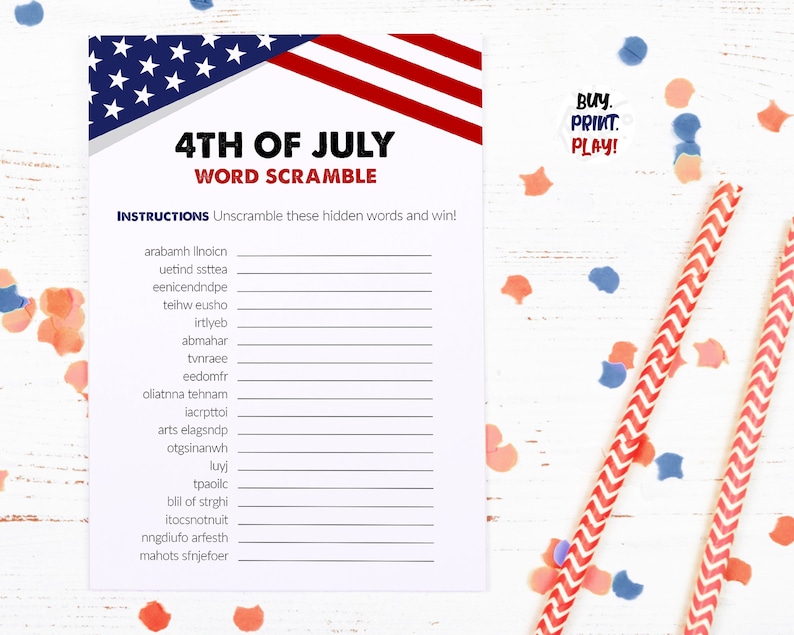 4th of July Word Scramble USA Independence Day Office & - Etsy
