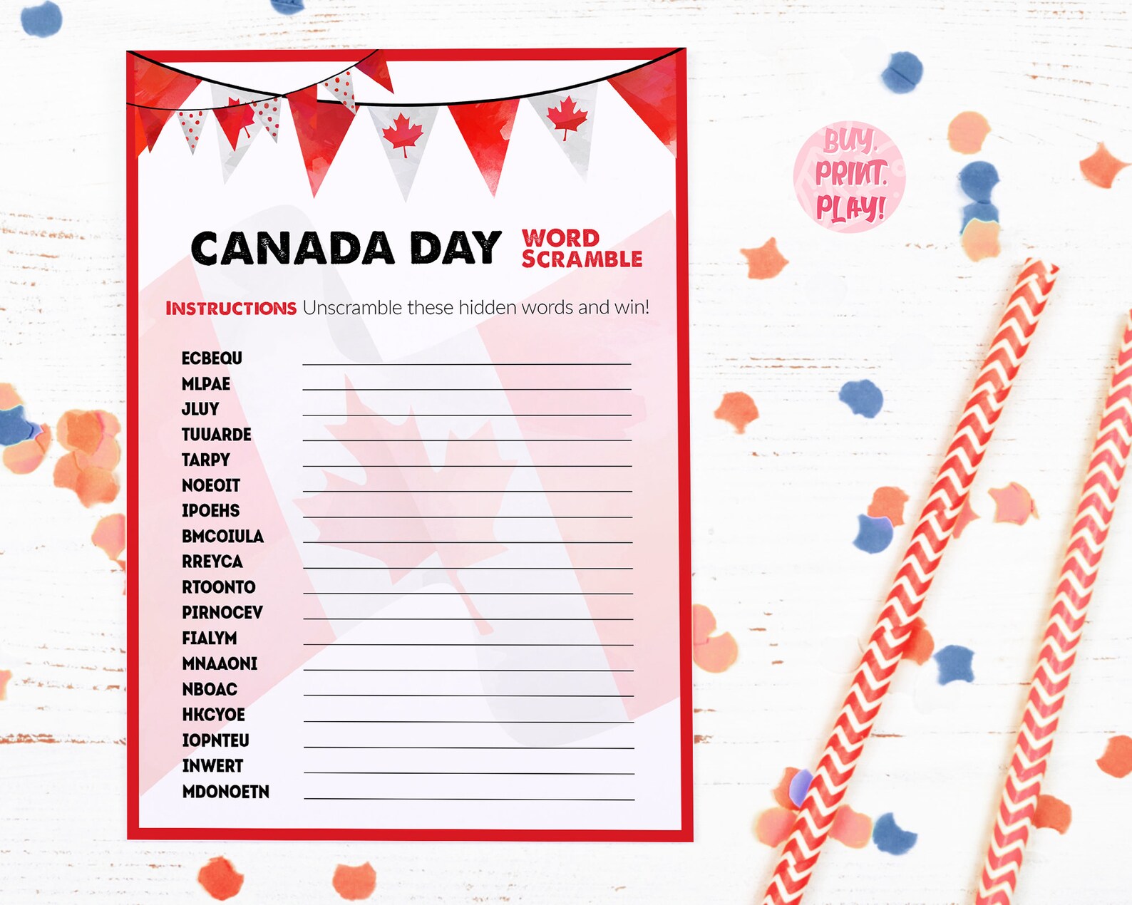 Canada Day Word Scramble First of July Printable Games - Etsy