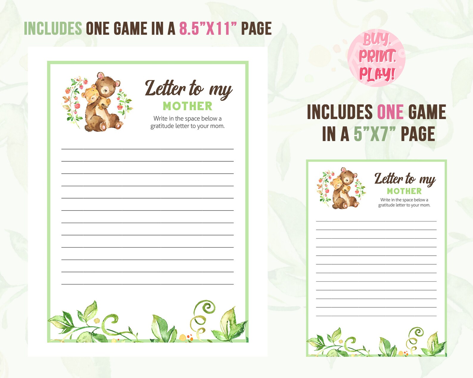 Mothers Day Games Letter to My Mother Printable Activity | Etsy