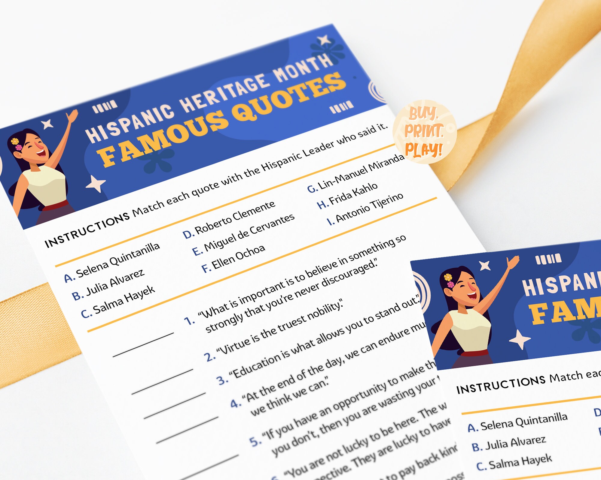 Hispanic Heritage Month Famous Quotes Trivia Game Latin - Etsy
