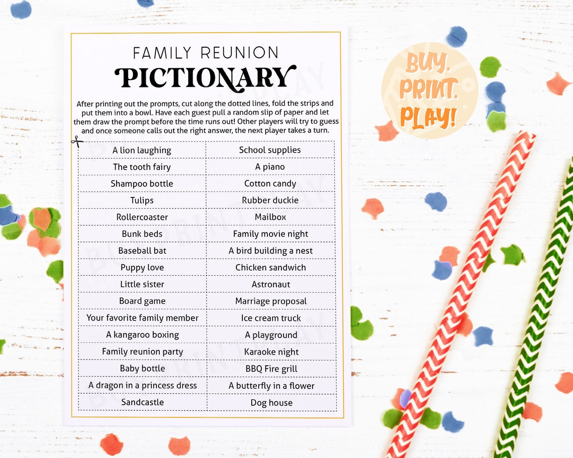 Family Reunion 32 Pictionary Prompts Family Gathering Party - Etsy
