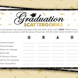 Graduation Scattergories Game | Class of 2023 Party Printable Games ...