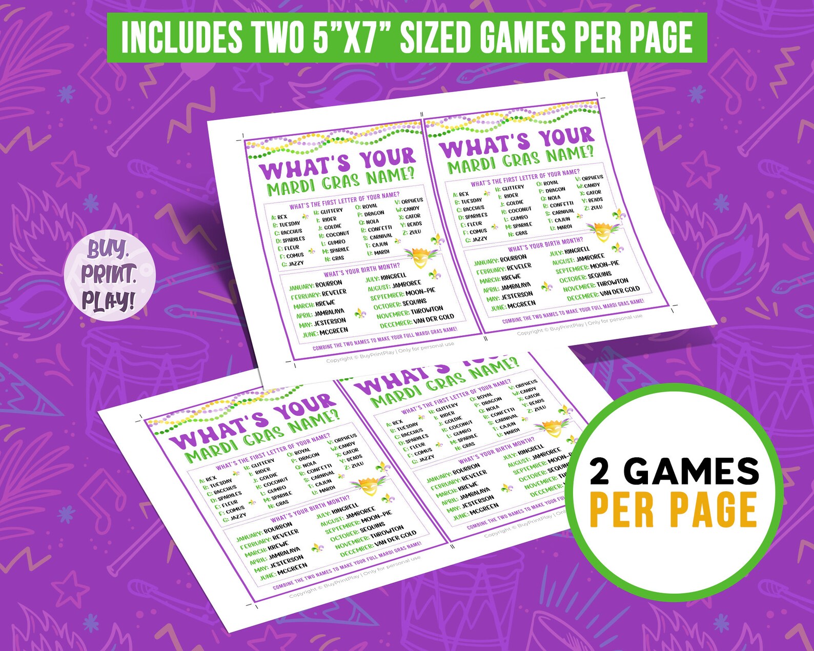 Whats Your Mardi Gras Name Party Games for Adults & Kids - Etsy