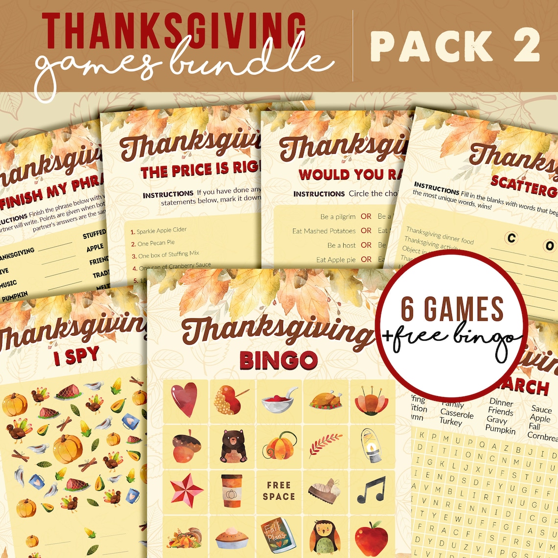 Thanksgiving Games Bundle Fall Time Activities for Adults - Etsy