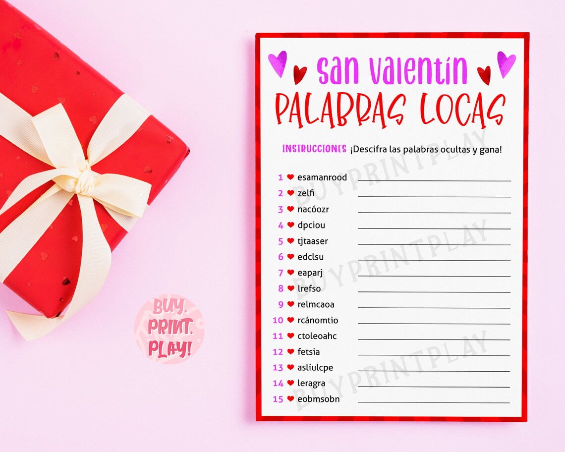 Spanish Valentines Day Word Scramble Games for Kids & Adults | Etsy