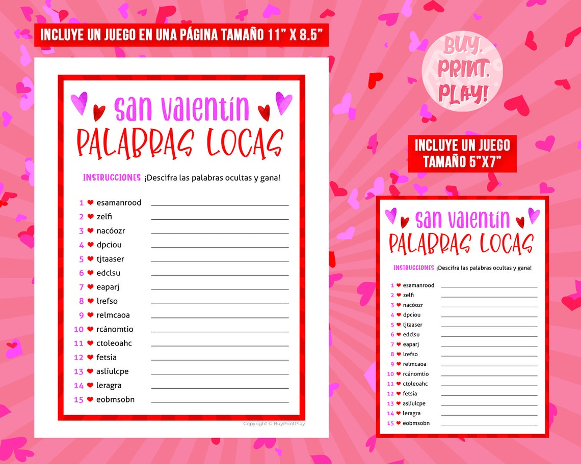 Spanish Valentines Day Word Scramble Games for Kids & Adults | Etsy