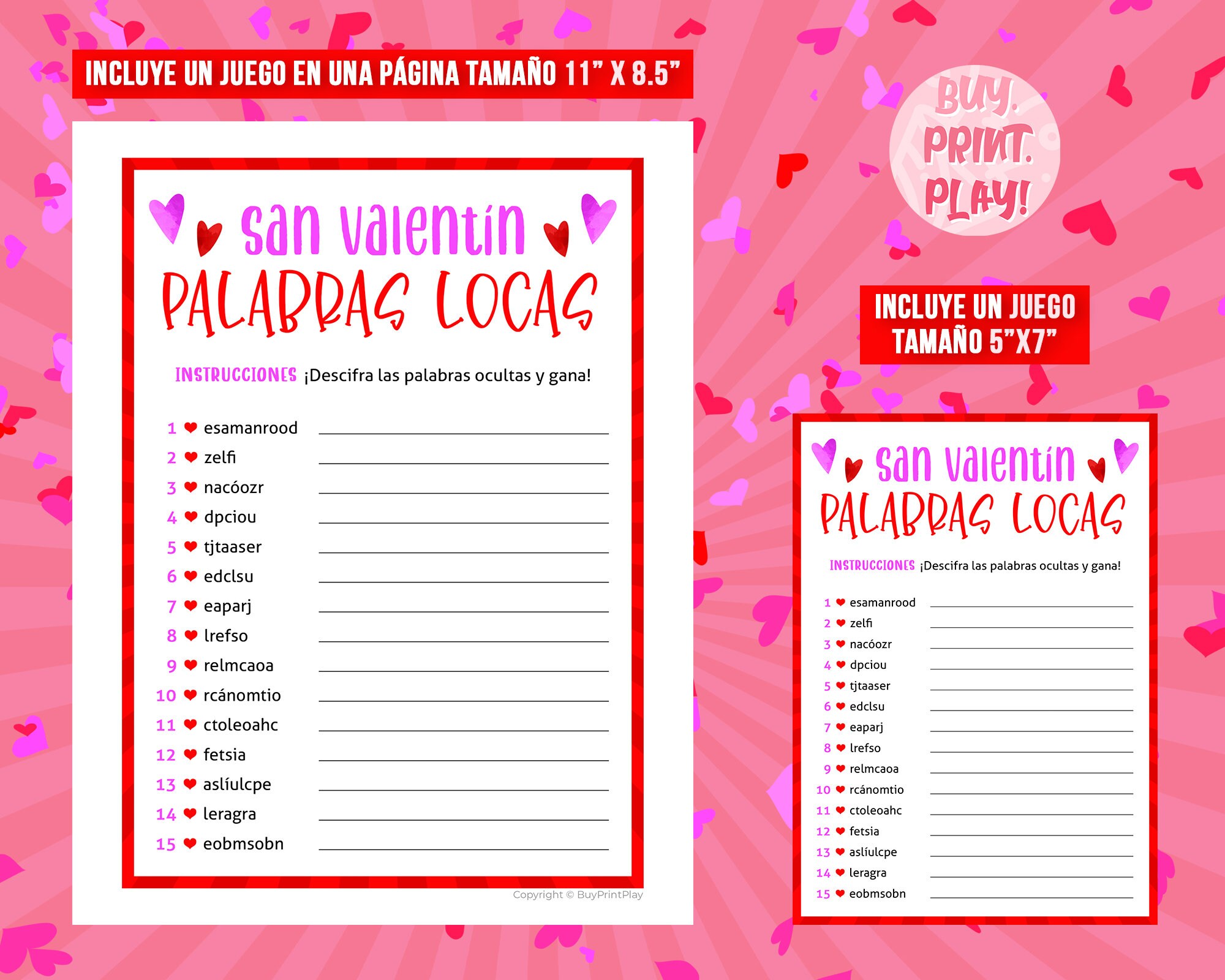 Spanish Valentines Day Word Scramble Games for Kids & Adults - Etsy