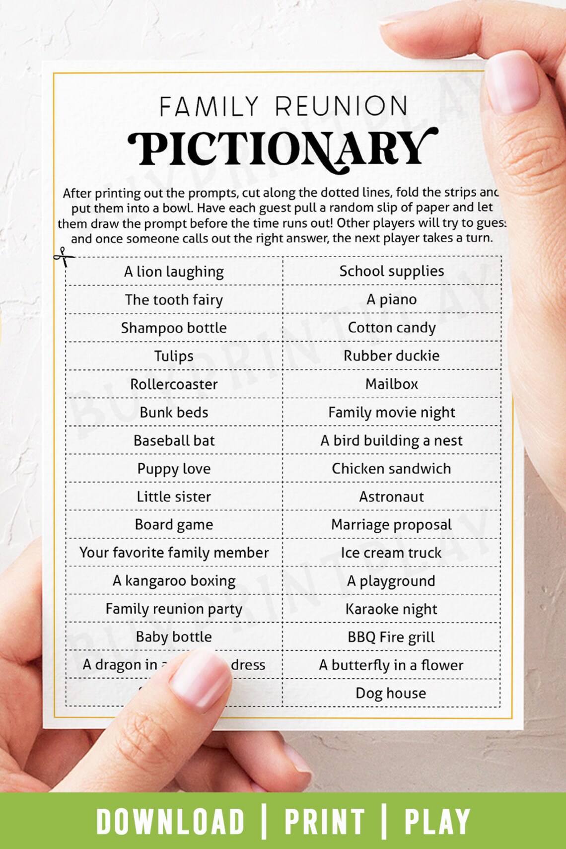 Family Reunion 32 Pictionary Prompts Family Gathering Party - Etsy