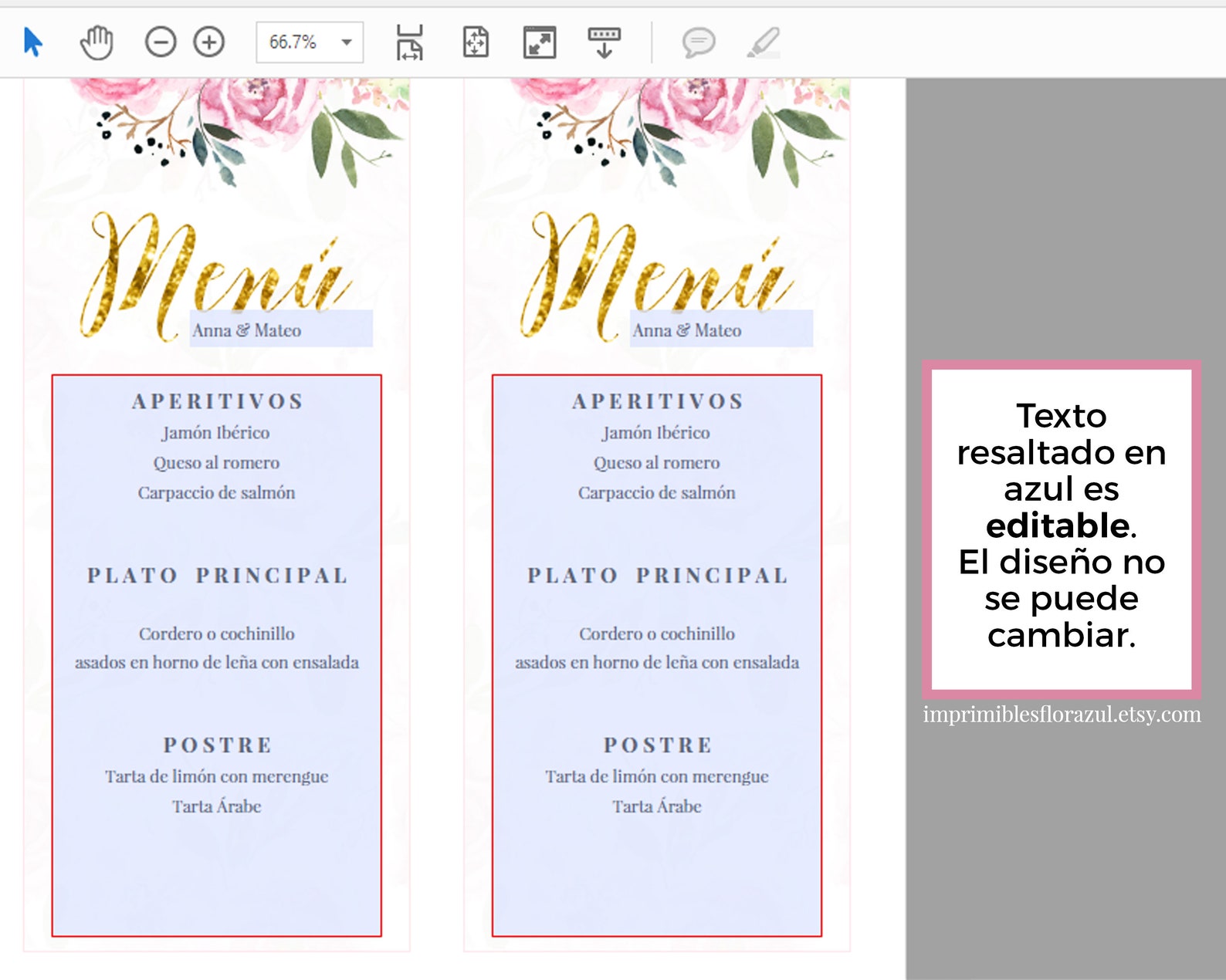 Floral Wedding Menu in Spanish Editable Template | Etsy